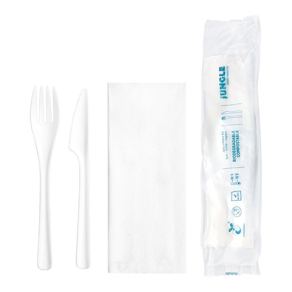 Jungle Bloom White No PFAS Added Compostable CPLA Plastic Cutlery Pack ...