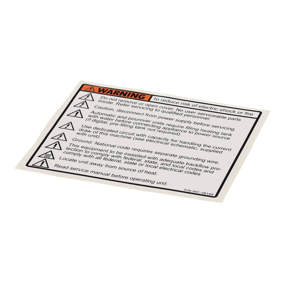 Wilbur Curtis 3375000677 Label, Universal Warning