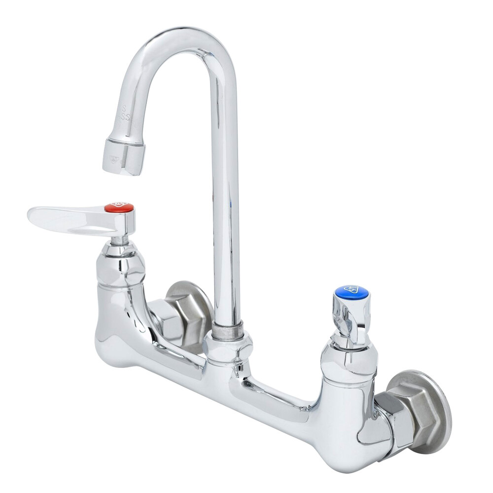 T&S B-0330-01 Wall Mounted Faucet with 2 7/8" Swivel Gooseneck Spout ...