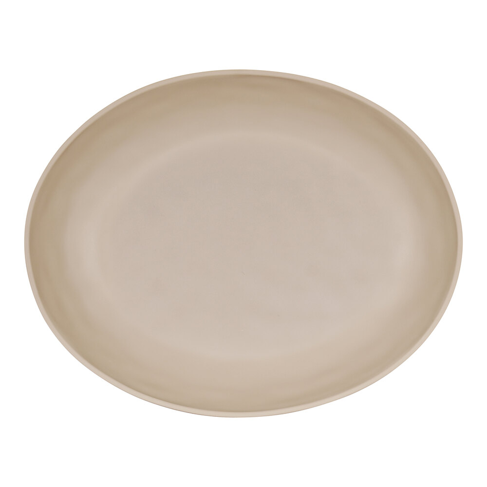 Cal-Mil Carmel 14" x 11" Matte Taupe Oval Melamine Platter - 3/Case