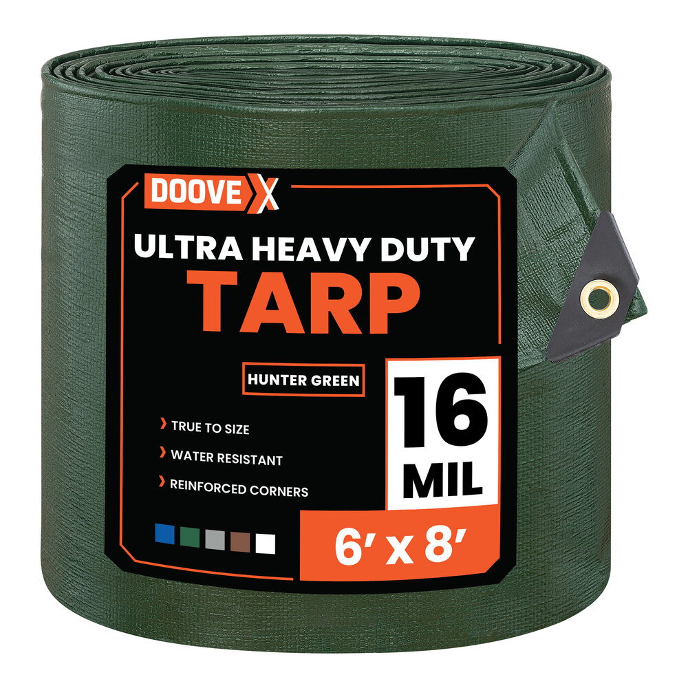 Doovex 6' x 8' Green Ultra Heavy-Duty Weatherproof 16 Mil Polyethylene ...