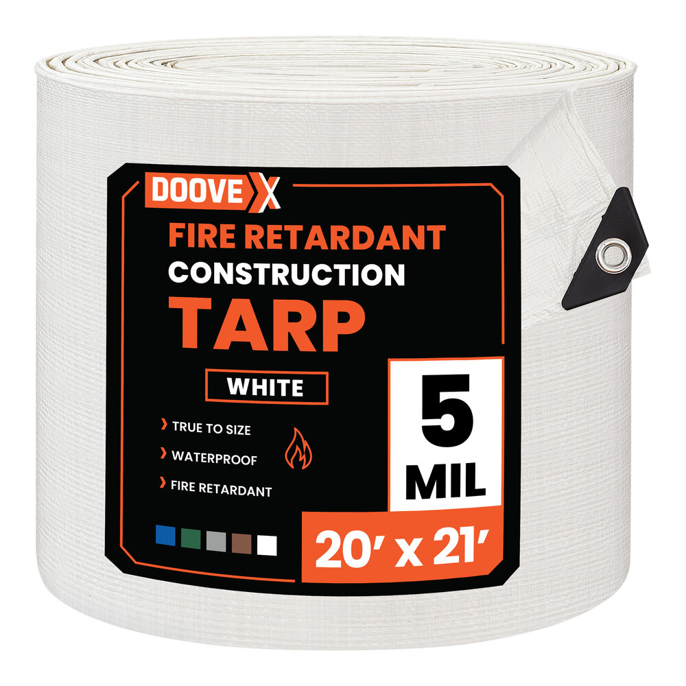 Doovex 20' x 21' White Fire-Retardant Weatherproof 5 Mil Polyethylene ...