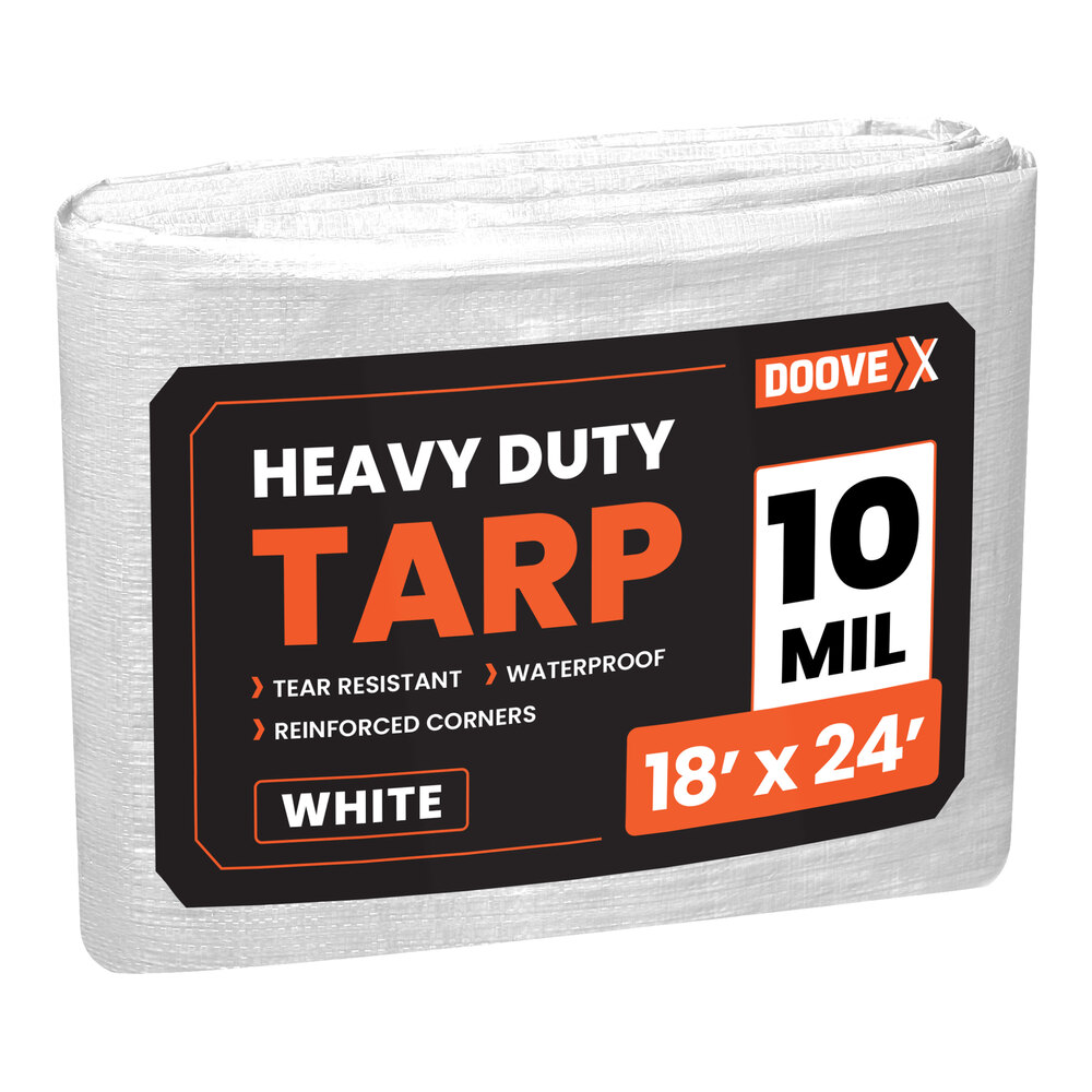 Doovex 18' x 24' White Heavy-Duty Weatherproof 10 Mil Polyethylene Tarp ...