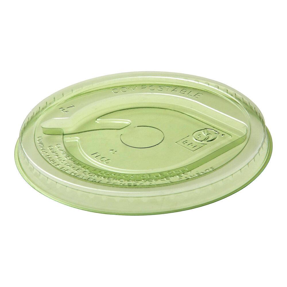 Eco-Products Veridian GreenStripe 9-24 oz. Green PLA Plastic Compostable Cold Cup Flat Lid with ...