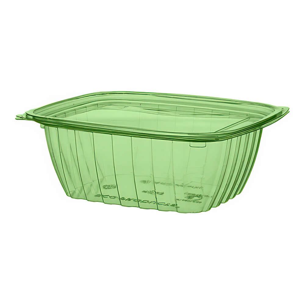 Eco-Products Veridian 32 oz. Compostable Rectangular Green PLA Plastic Deli Container with Flat ...