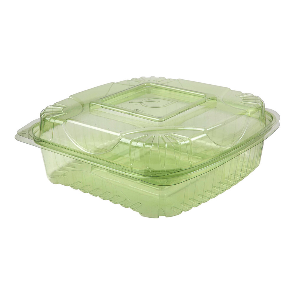 Eco-Products Veridian 8" x 8" x 3" Compostable Green Hinged PLA Plastic ...