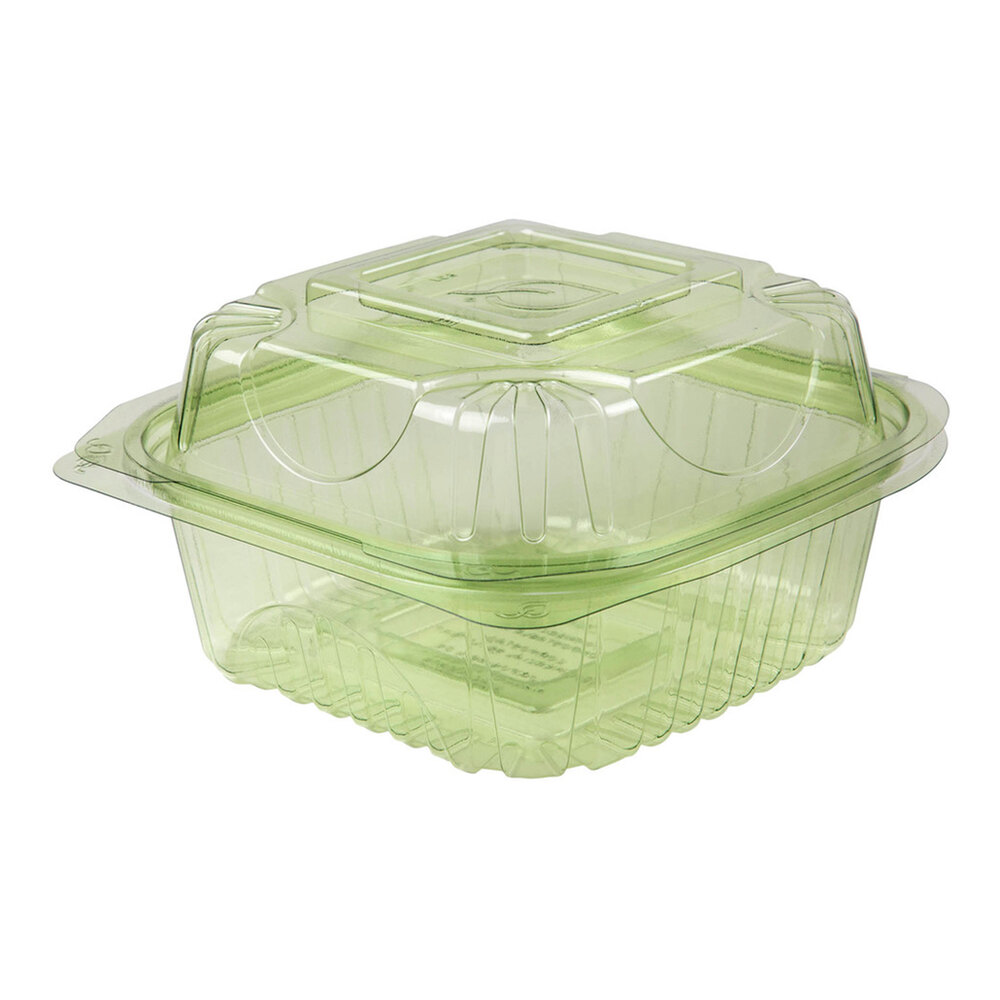 Eco-Products Veridian 6" x 6" x 3" Compostable Green Hinged PLA Plastic Clamshell Container ...
