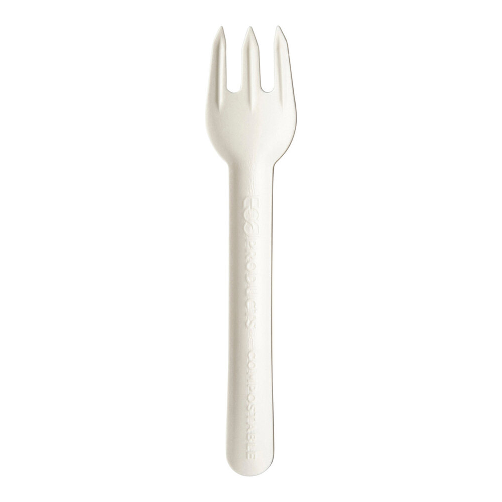 Eco-Products 6 1/2" Compostable No PFAS Added White Molded Paper Fork ...