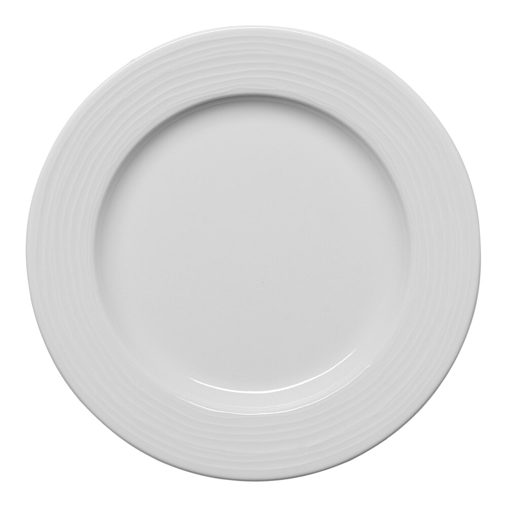 Ariane Eclipse 6 11/16" White Round Embossed Wide Rim Flat Porcelain ...