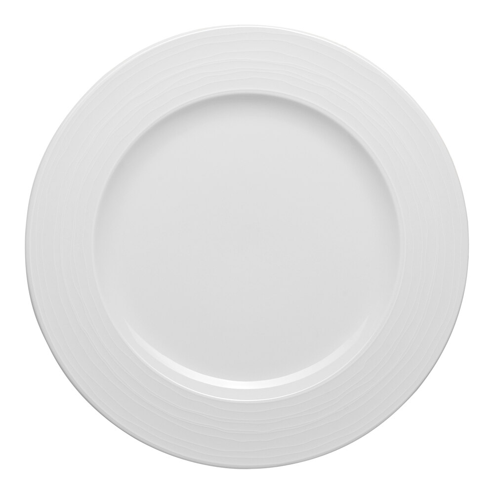 Ariane Eclipse 9 7/16" White Round Embossed Wide Rim Flat Porcelain ...