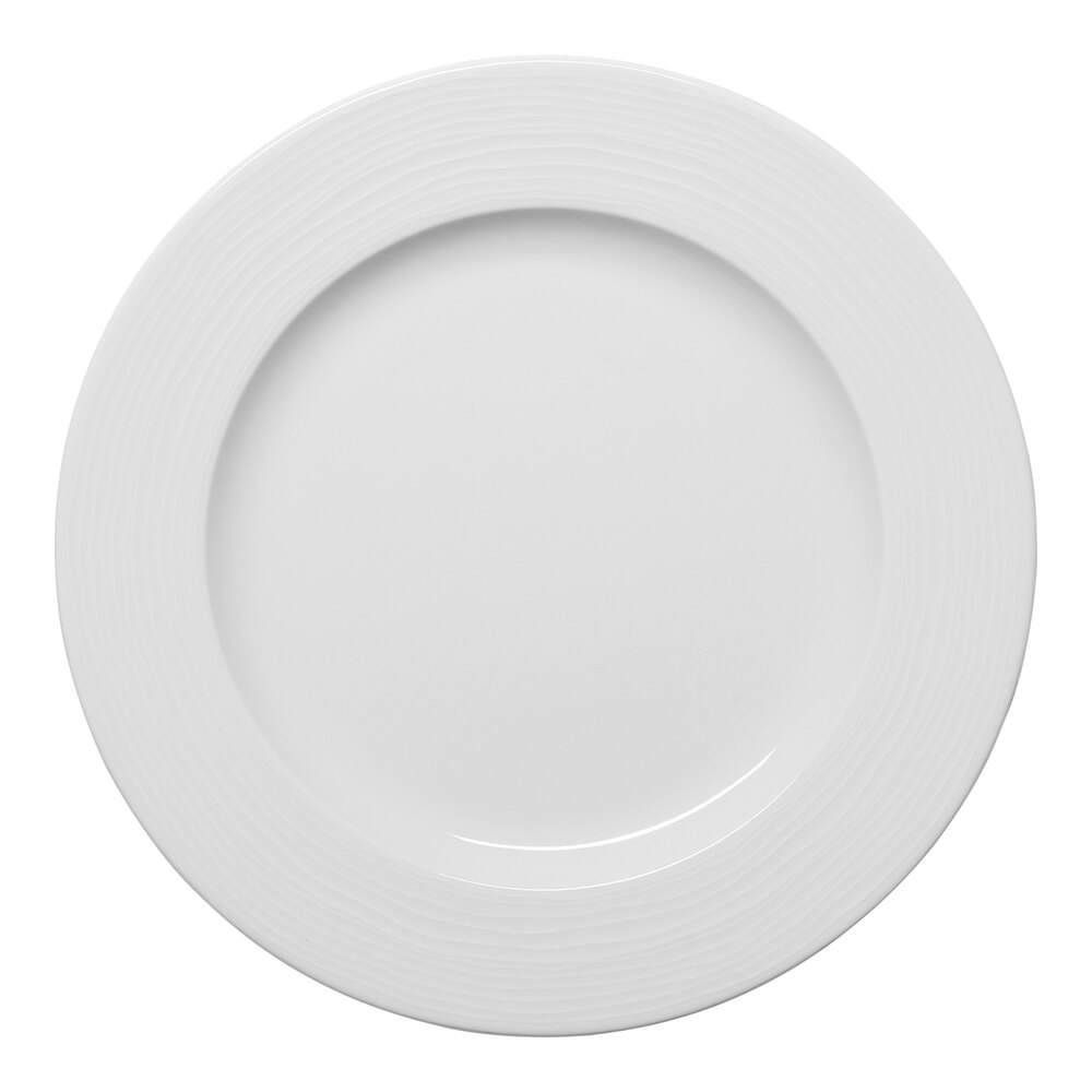 Ariane Eclipse 10 5/8" White Round Embossed Wide Rim Flat Porcelain ...