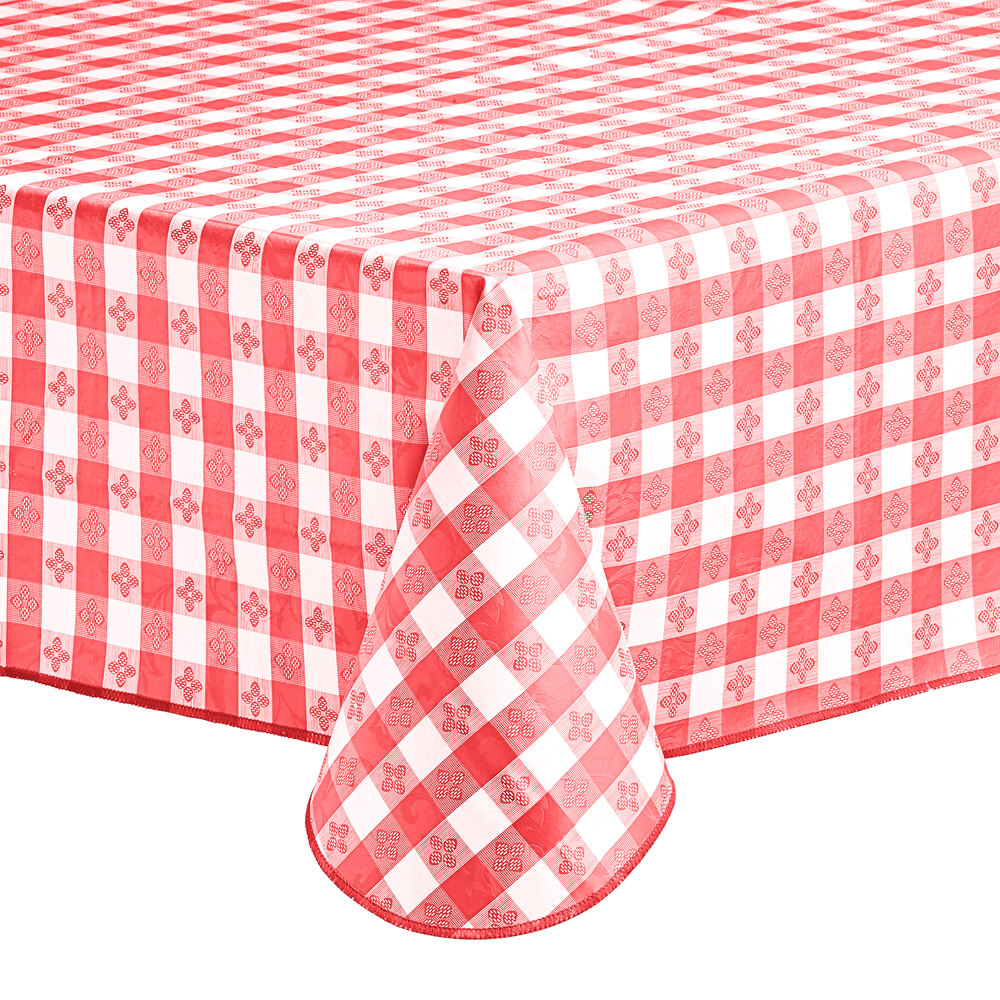 Choice 52" x 52" Red Textured Gingham Vinyl Table Cover with Flannel ...