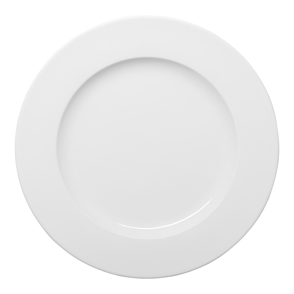 Ariane Prime 12 3/16" Warm White Round Wide Rim Flat Porcelain Plate ...