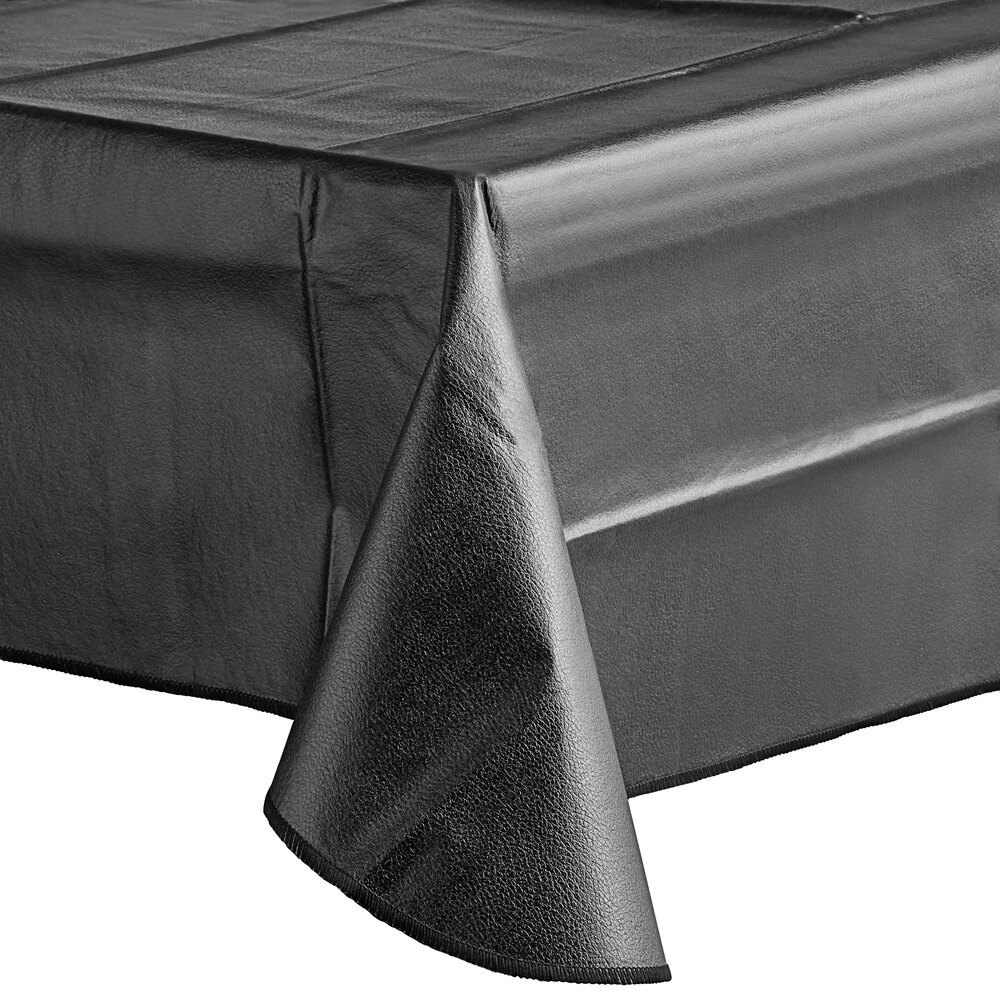 Choice 52" x 52" Black Solid Vinyl Table Cover with Flannel Back - 4/Case