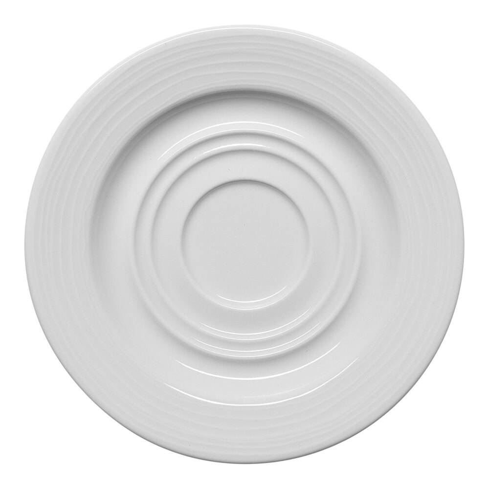Ariane Eclipse 6" White Round Embossed Wide Rim Porcelain Saucer - 12/Case