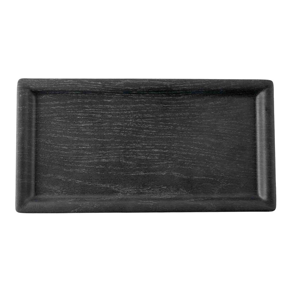 TableCraft Onyx Collection 11" x 5 3/4" Rectangular Black Faux Wood Melamine Serving Tray - 6/Case