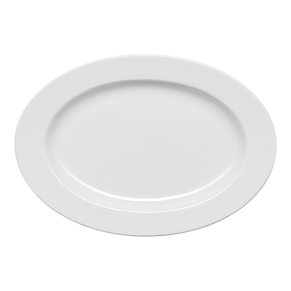 Ariane Eclipse 8 11/16" x 6 1/8" White Oval Embossed Wide Rim Platter ...