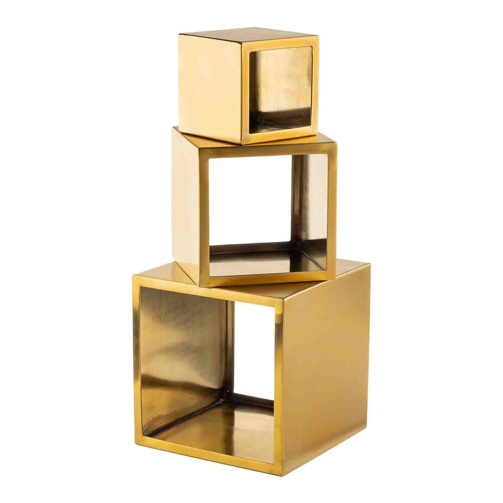 TableCraft Barclay 3-Piece Square Gold Stainless Steel Riser Set