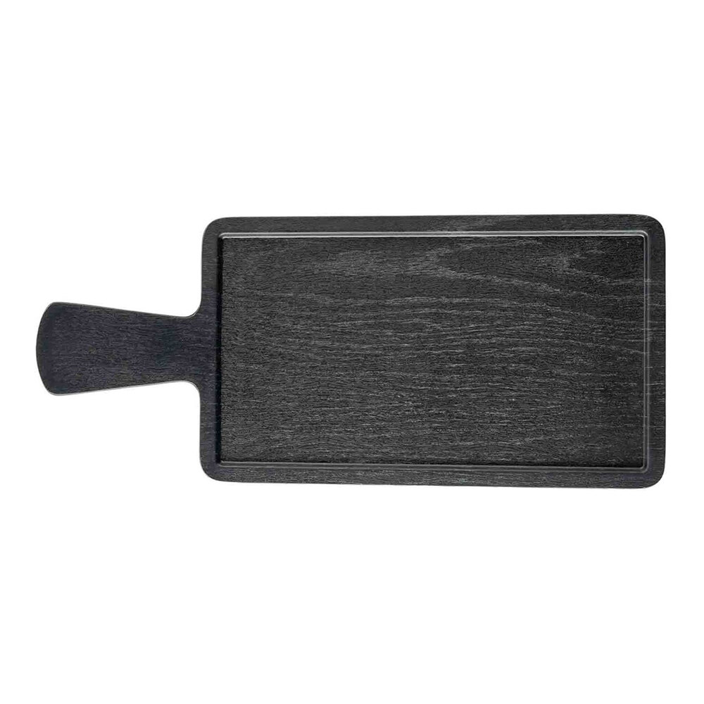 TableCraft Onyx Collection 12" x 7" Rectangular Black Faux Wood Melamine Serving Tray with 4 1/2 ...