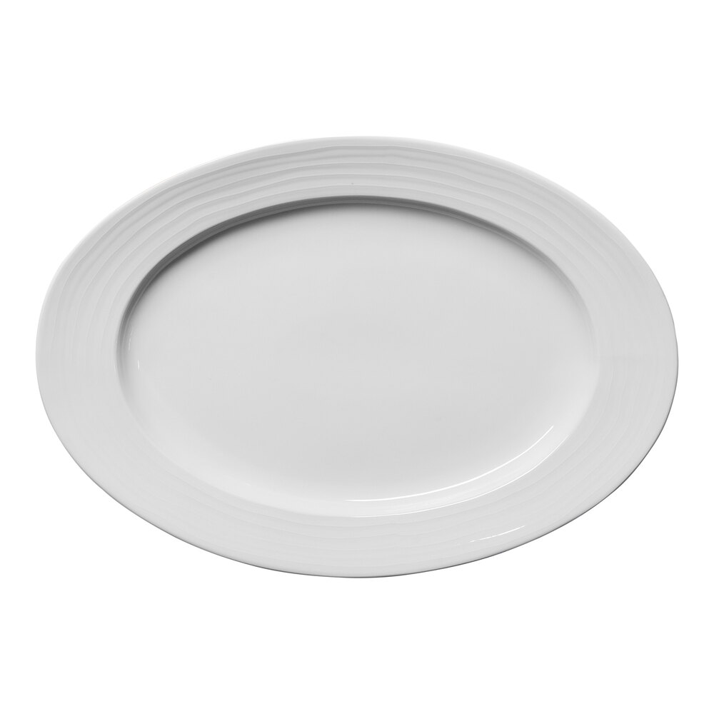 Ariane Eclipse 12 5/8" x 8 11/16" White Oval Embossed Wide Rim Platter ...