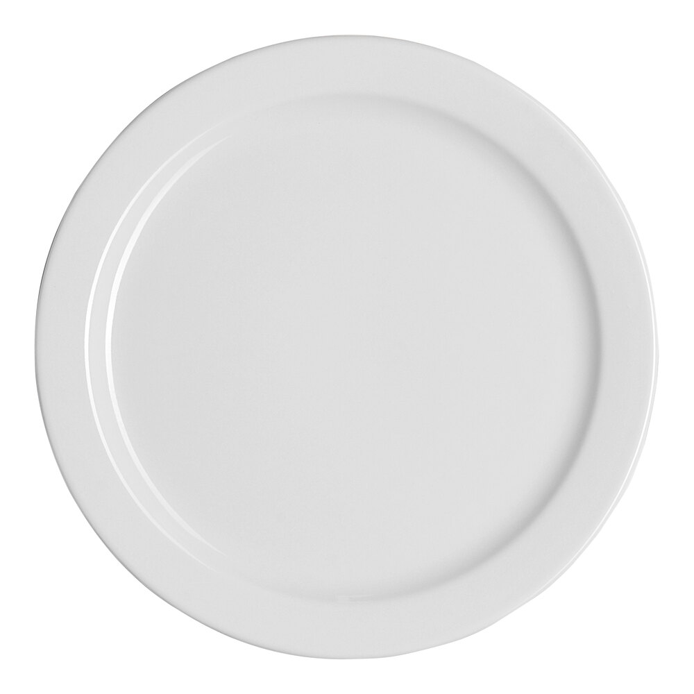Ariane Prime 9 7/16" Warm White Round Medium Rim Flat Porcelain Banquet ...