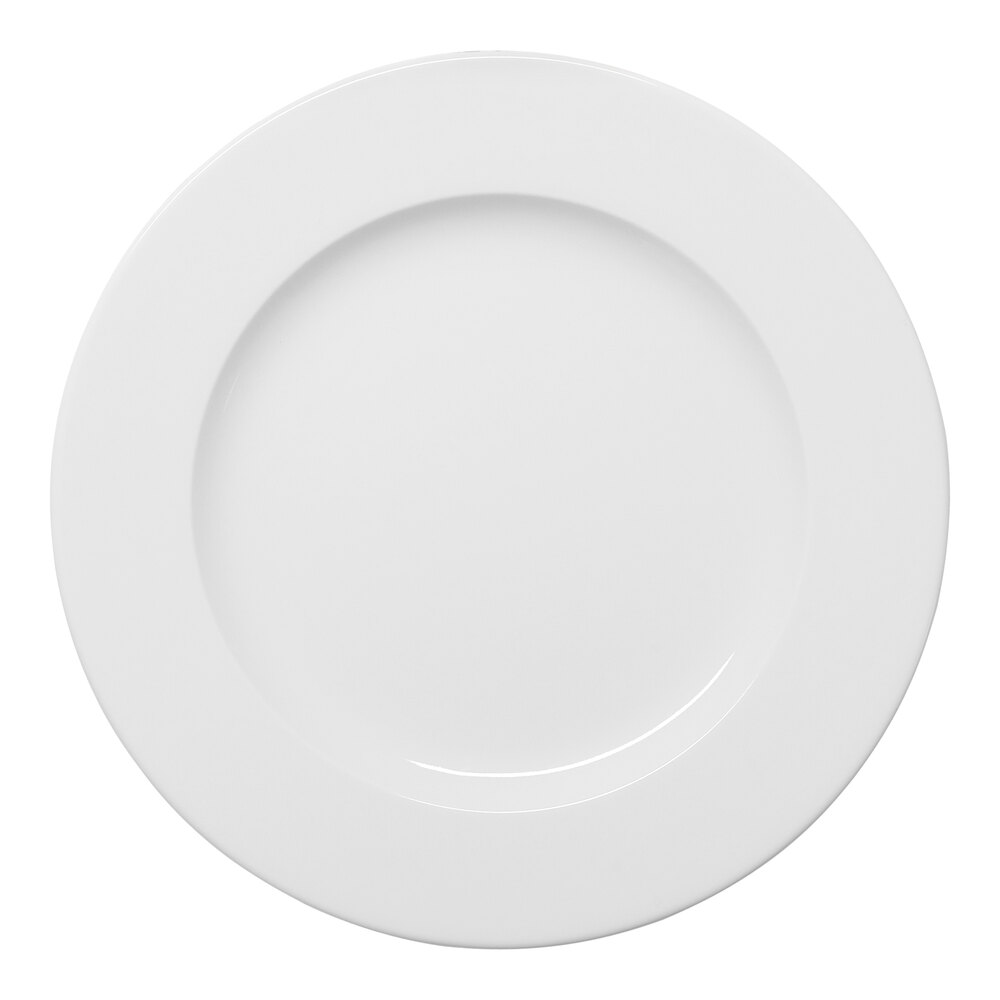 Ariane Prime 10 5/8" Warm White Round Wide Rim Flat Porcelain Plate ...