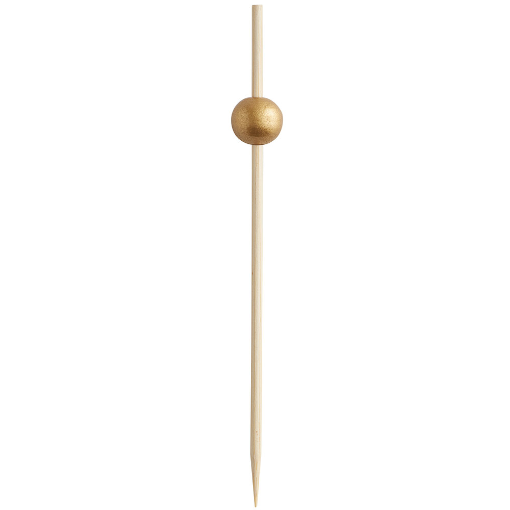 Front of the House Gold Bamboo Ball Pick 4 1/2" - 600/Case