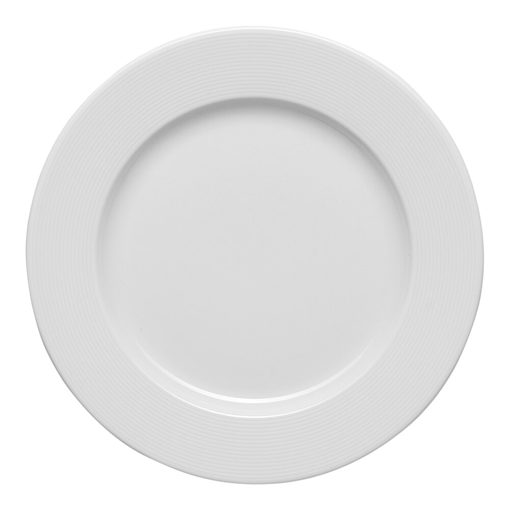 Ariane Orba 7 1/2" White Round Embossed Wide Rim Flat Porcelain Plate ...