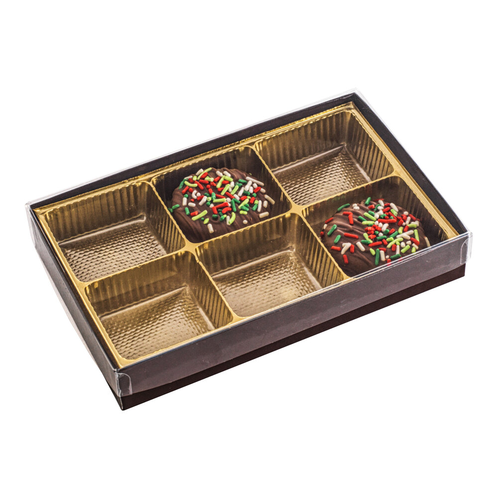 Duerr Packaging 7" x 4 3/8" x 1 1/8" 2-Piece 6-Cavity Brown / Gold ...