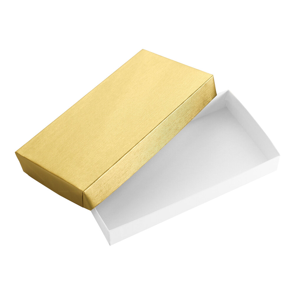 Duerr Packaging 7 3/8" x 3 7/8" x 1" 2-Piece 8 oz. Gold / White Candy ...