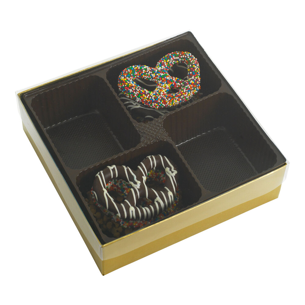 Duerr Packaging 7 1/2" x 7 1/2" x 2 1/8" 2-Piece 4-Cavity Gold / Brown ...