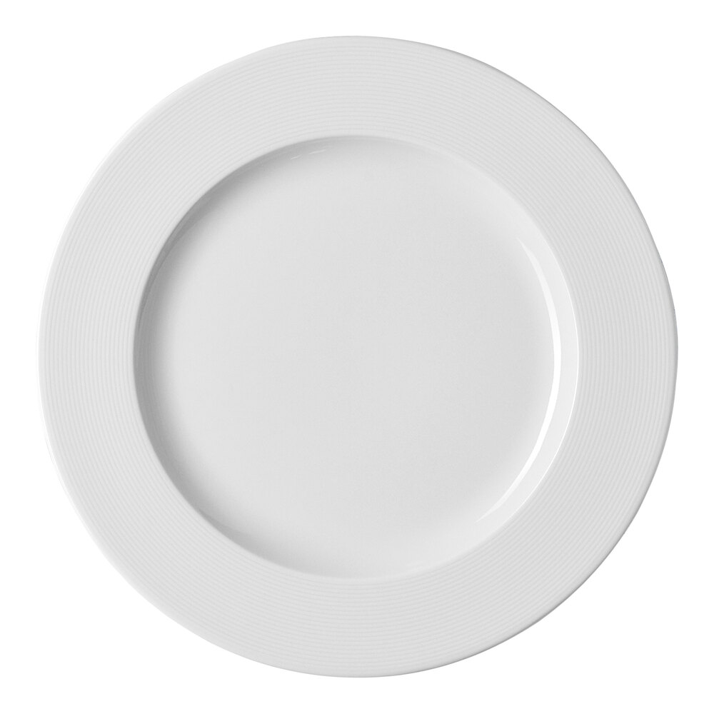 Ariane Orba 9 13/16" White Round Embossed Wide Rim Flat Porcelain Plate ...