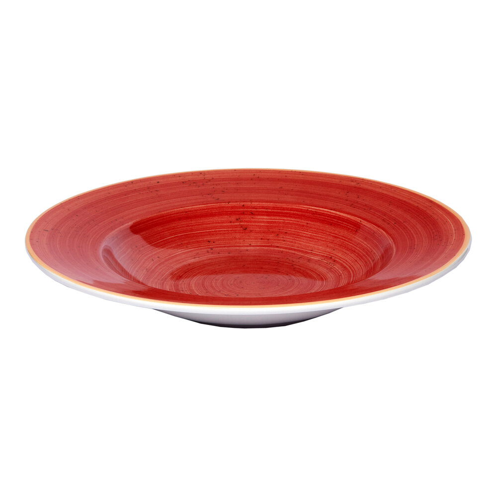 Ariane Twister 10 1/4" Red Round Wide Rim Porcelain Deep Plate - 6/Case