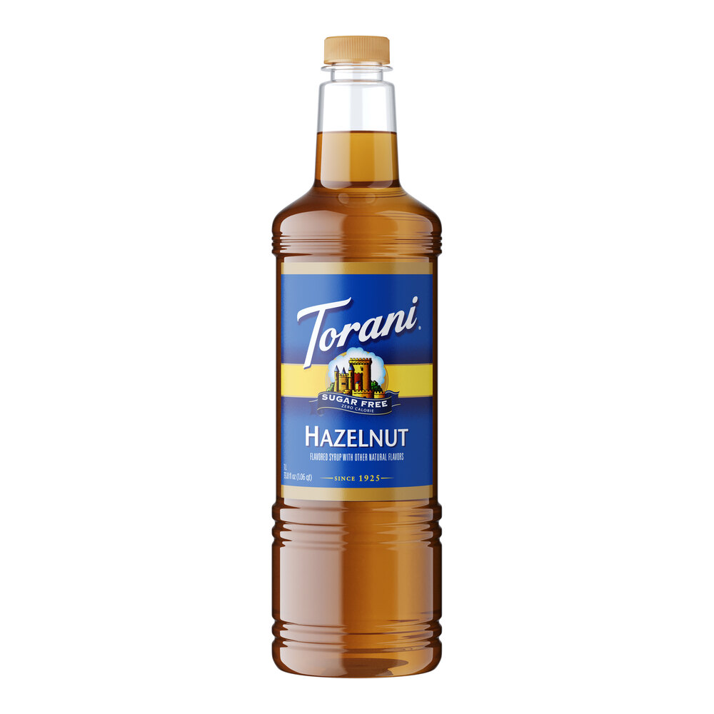 Torani Sugar-Free Hazelnut Flavoring Syrup Plastic Bottle 1 Liter - 6/Case