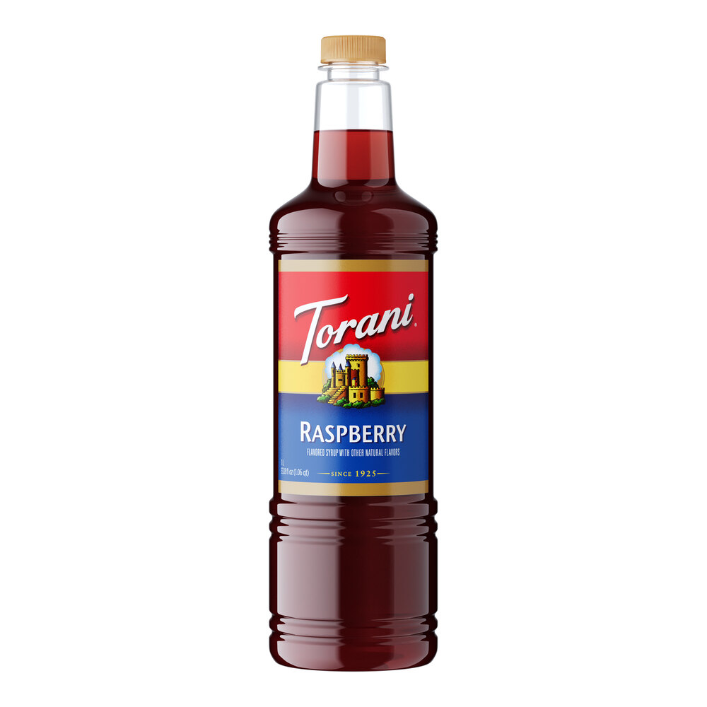 Torani Raspberry Flavoring / Fruit Syrup Plastic Bottle 1 Liter - 6/Case