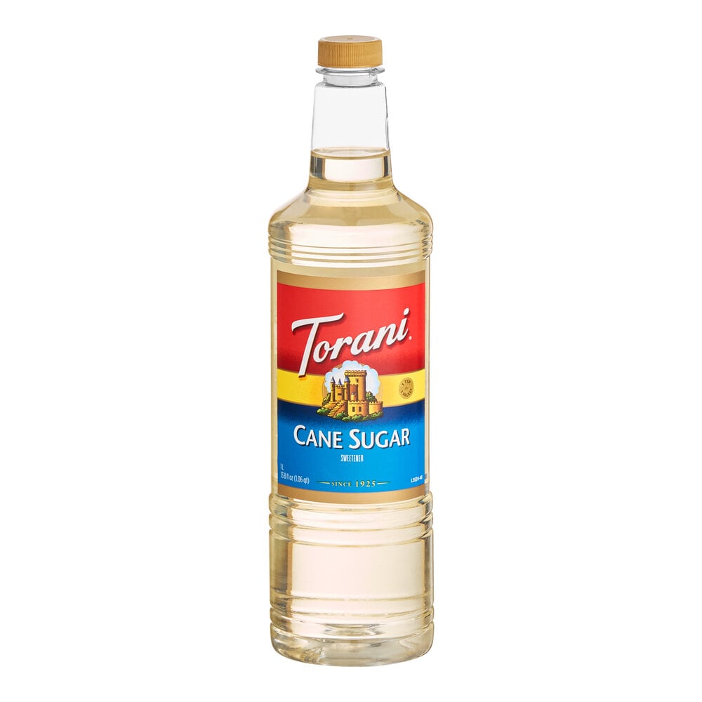 Torani Cane Sugar Sweetener Syrup Plastic Bottle 1 Liter - 6/Case
