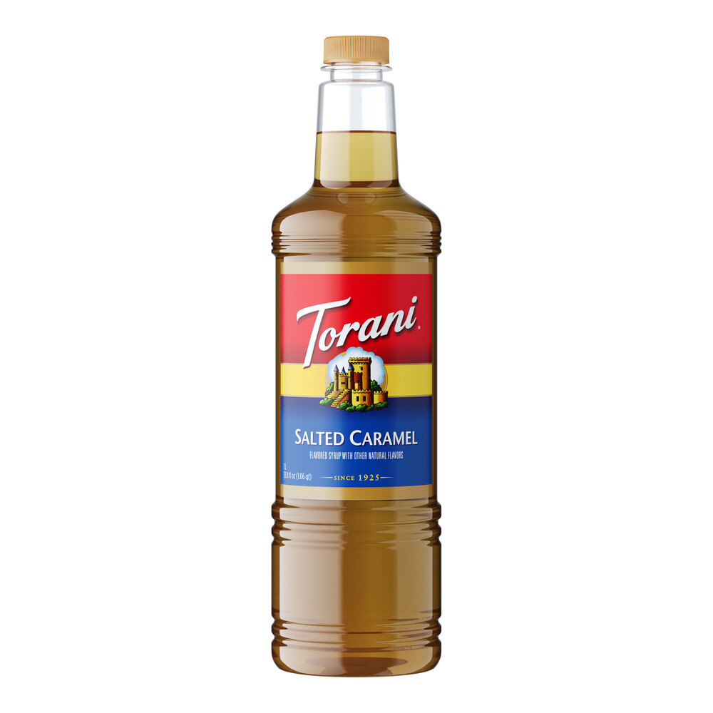 Torani Salted Caramel Flavoring Syrup Plastic Bottle 1 Liter - 6/Case