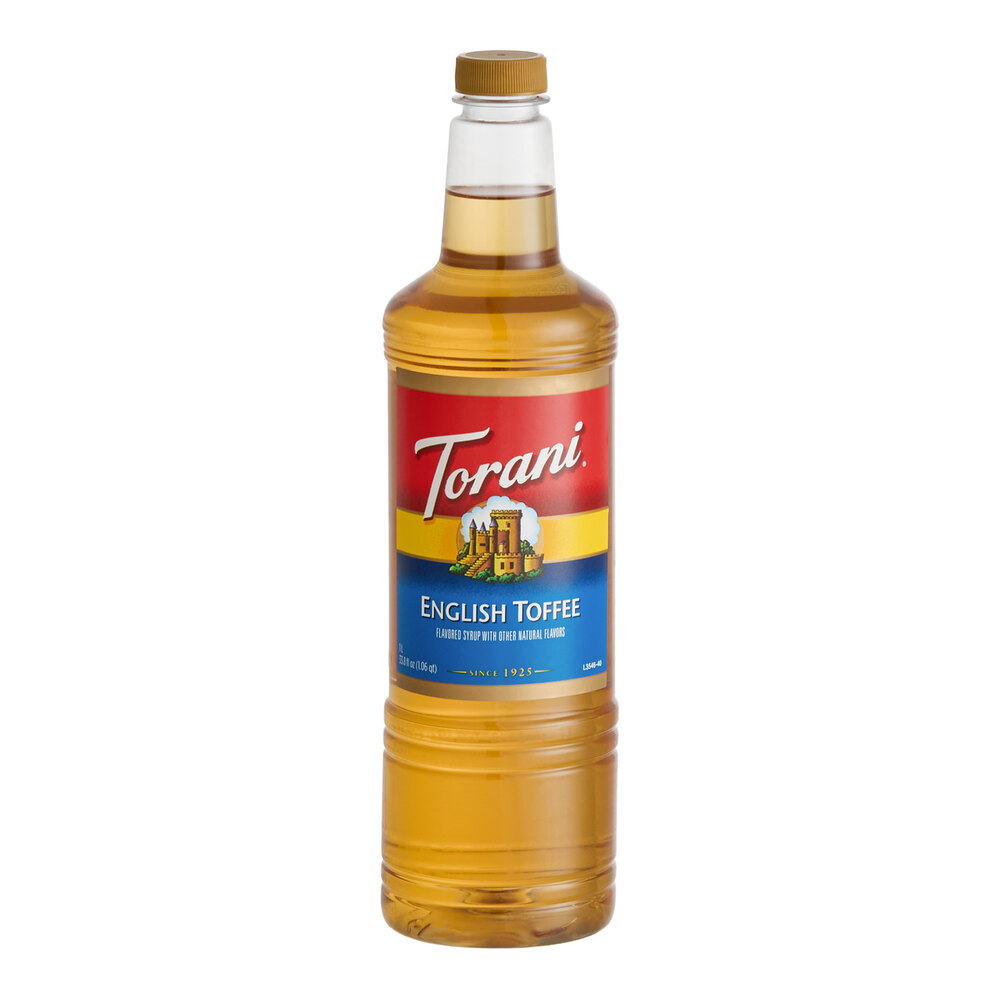 Torani English Toffee Flavoring Syrup Plastic Bottle 1 Liter - 6/Case