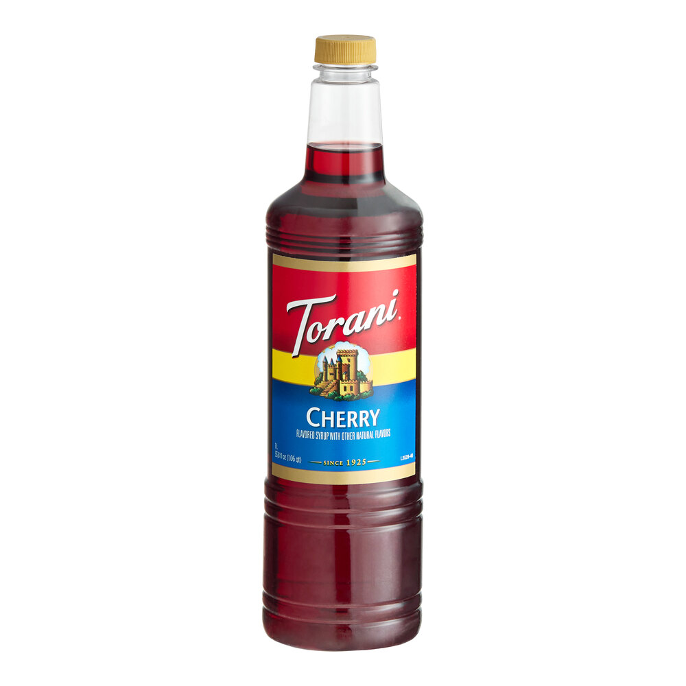 Torani Cherry Flavoring / Fruit Syrup Plastic Bottle 1 Liter - 6/Case