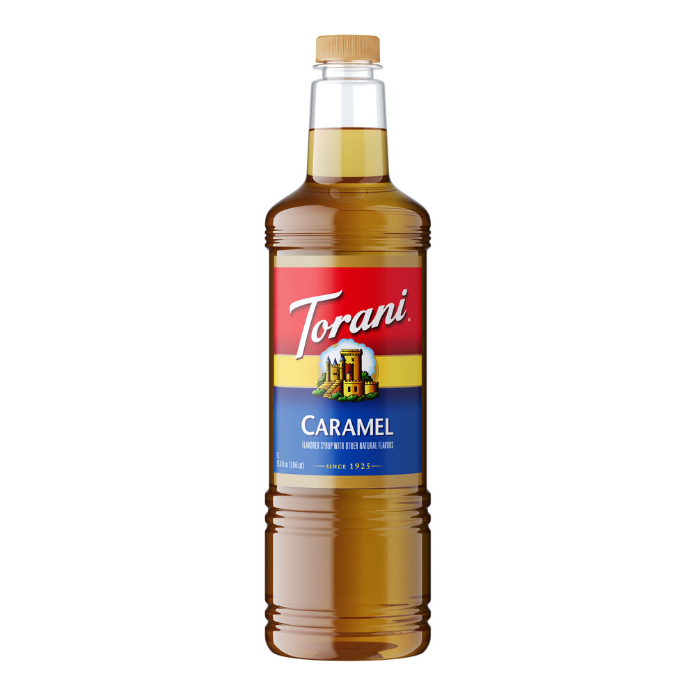 Torani Caramel Flavoring Syrup Plastic Bottle 1 Liter - 6/Case