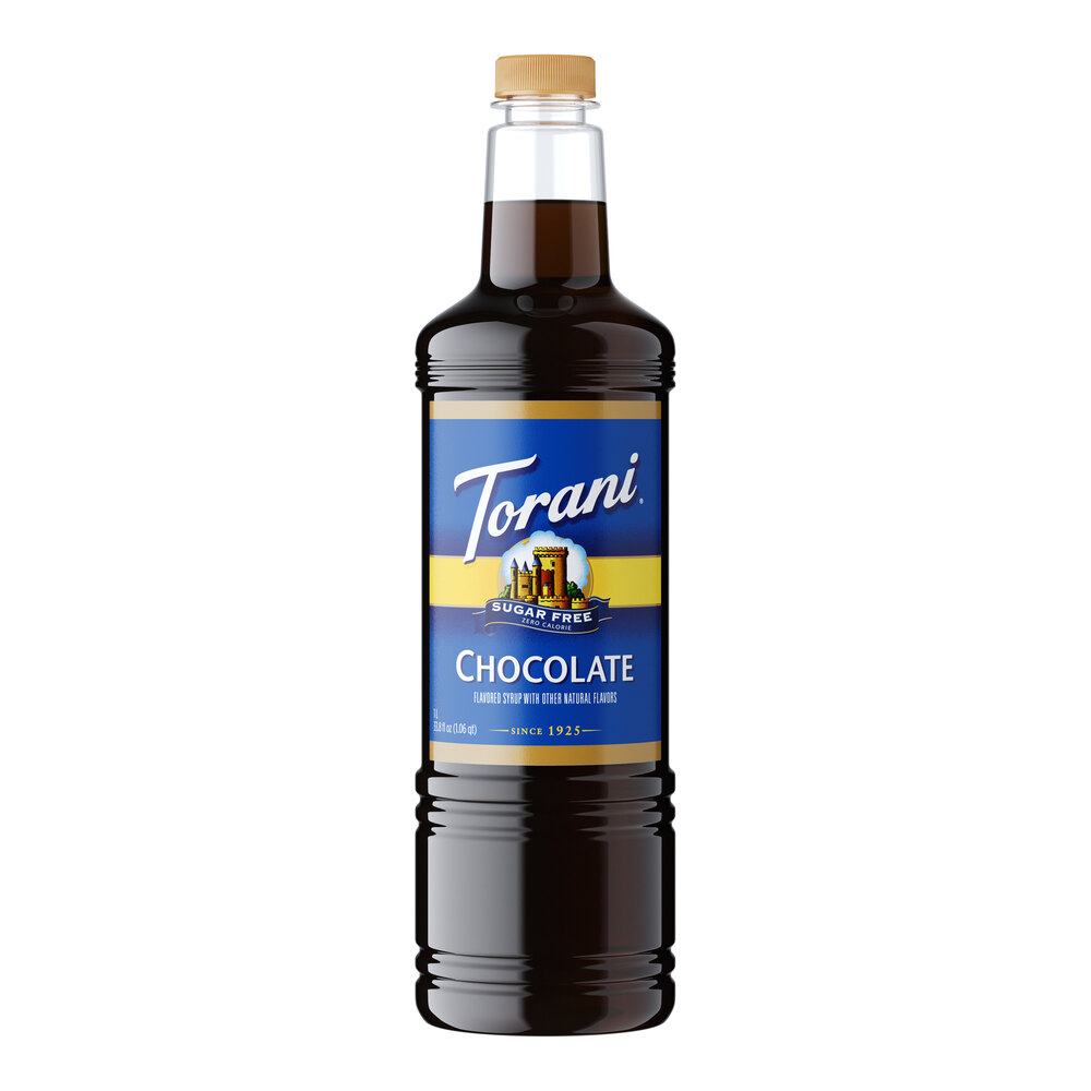 Torani Sugar-Free Chocolate Flavoring Syrup Plastic Bottle 1 Liter - 6/Case