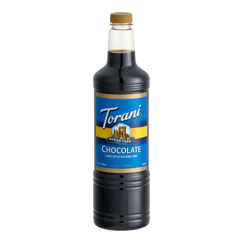 Torani Sugar-Free Chocolate Flavoring Syrup Plastic Bottle 1 Liter - 6/Case