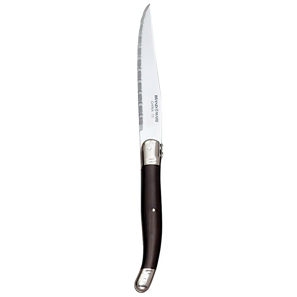 Libbey Slim Euro 9 1/8" Stainless Steel Steak Knife with Black Plastic ...