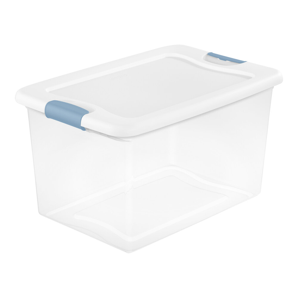 Sterilite 16 Gallon Clear Latch Box with White Lid and Marine Blue ...