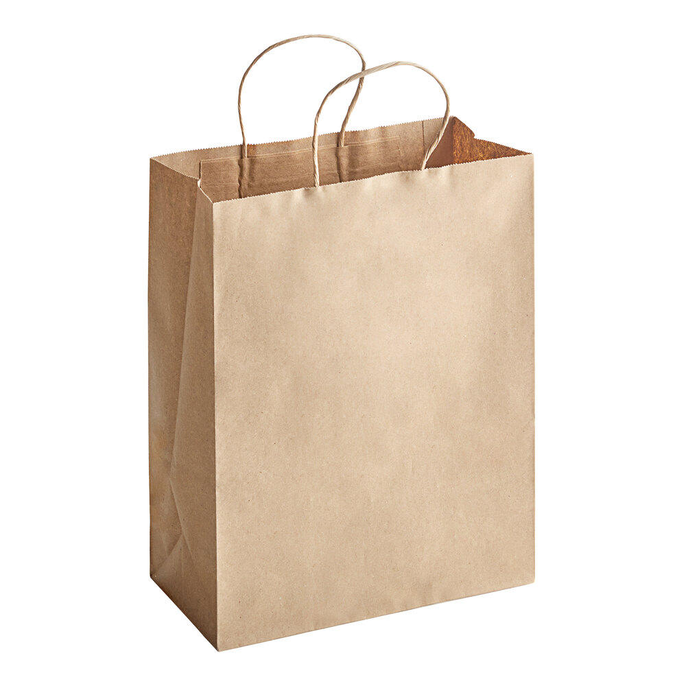 10" x 5" x 13" Natural Kraft Paper Customizable Shopping Bag with ...