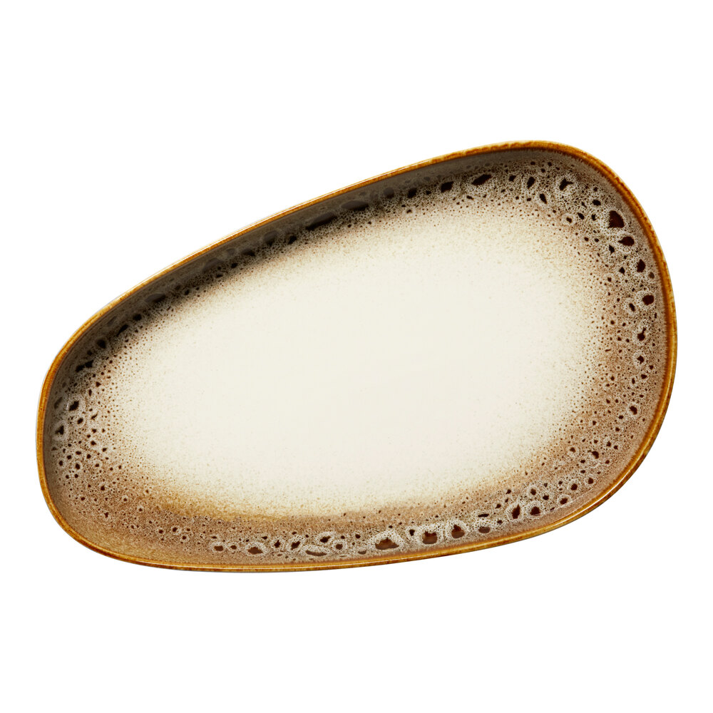 Ariane Jaguar 13 3/8" x 7 15/16" Brown and Cream Asymmetrical Oval ...