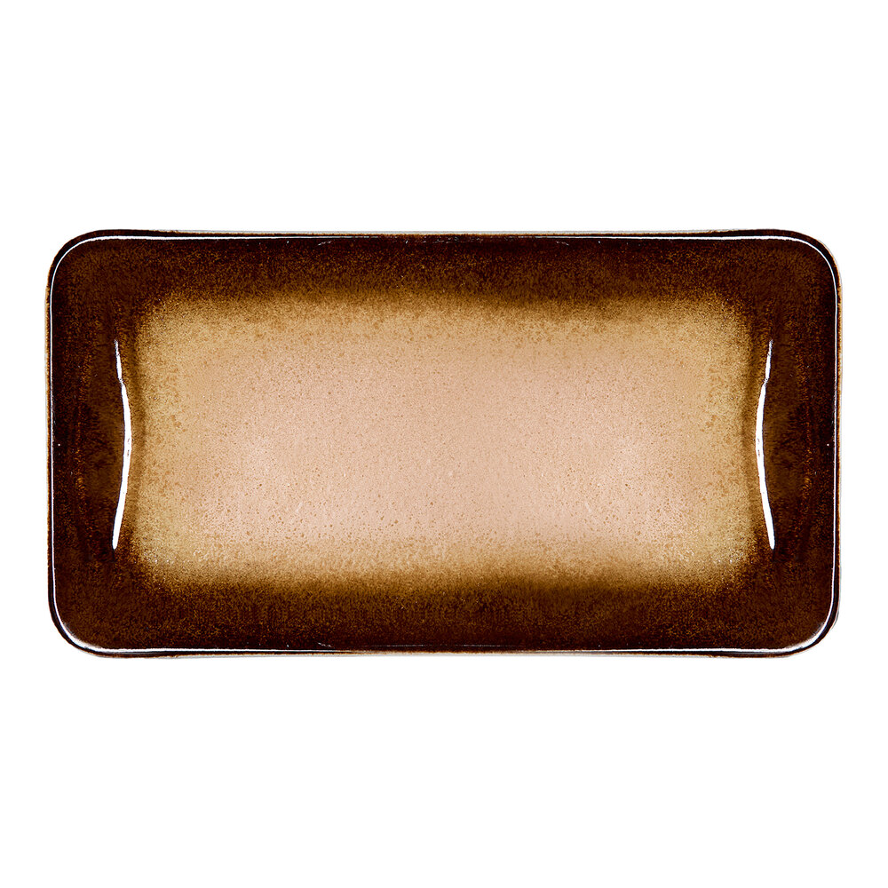 Ariane Sahara 11" x 6" Brown Rectangular Embossed Wide Rim Porcelain ...