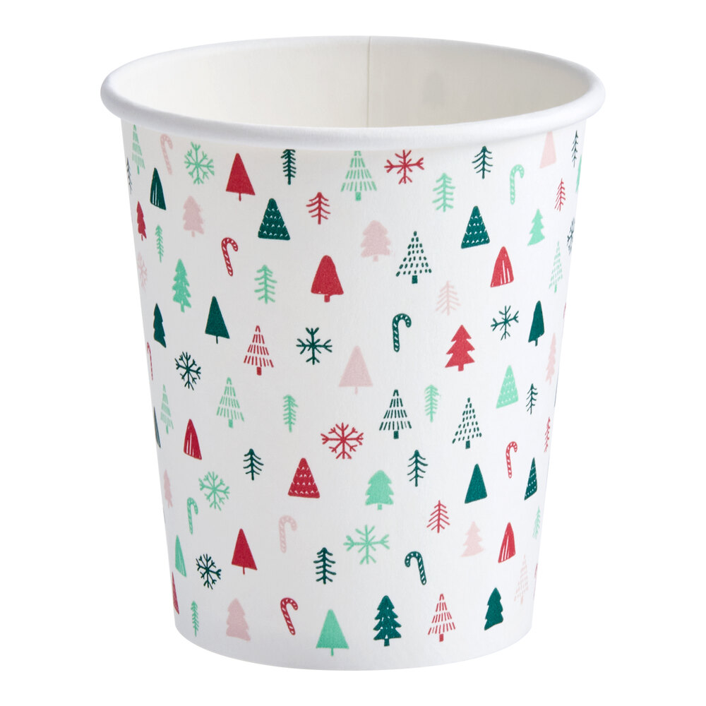 Choice 8 oz. Single Wall Modern Christmas Print Paper Hot Cup - 1,000/Case