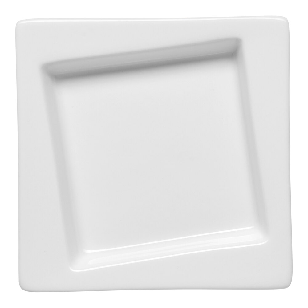 Ariane Miniature 4 3/8" Ivory Square Porcelain Plate with Asymmetric ...