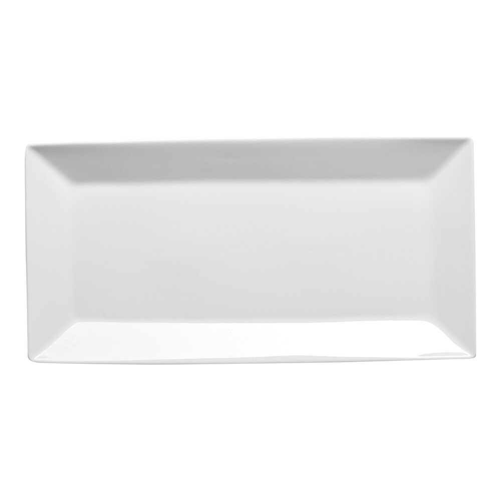 Ariane Panorama 15 3/16" x 7 1/2" Ivory Rectangular Porcelain Coupe Platter - 6/Case